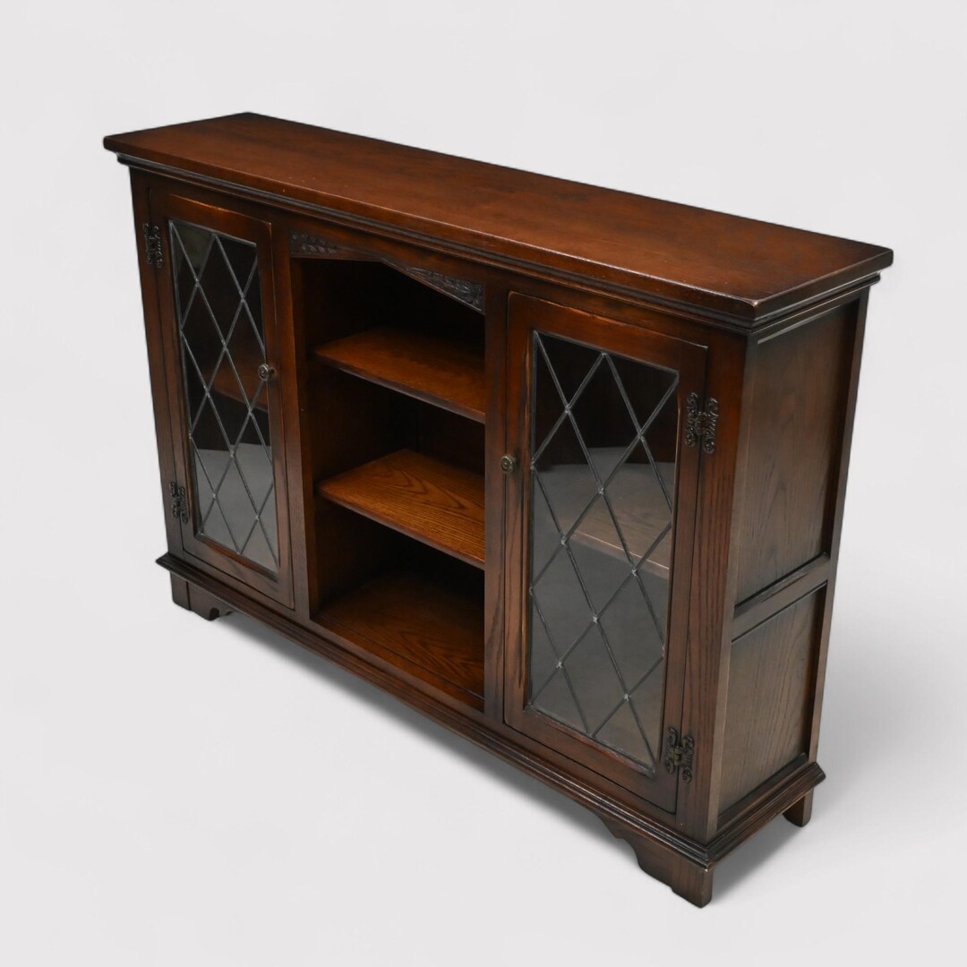 Old Charm Low Bookcase Display Cabinet Tudor Brown Finish FREE UK ...