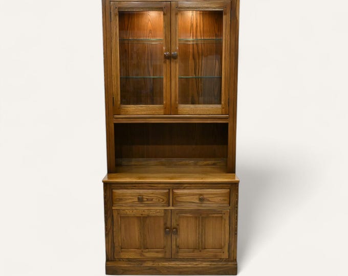 Ercol Wall Unit Cupboard Display Cabinet 2 Piece Golden Dawn FREE UK ...