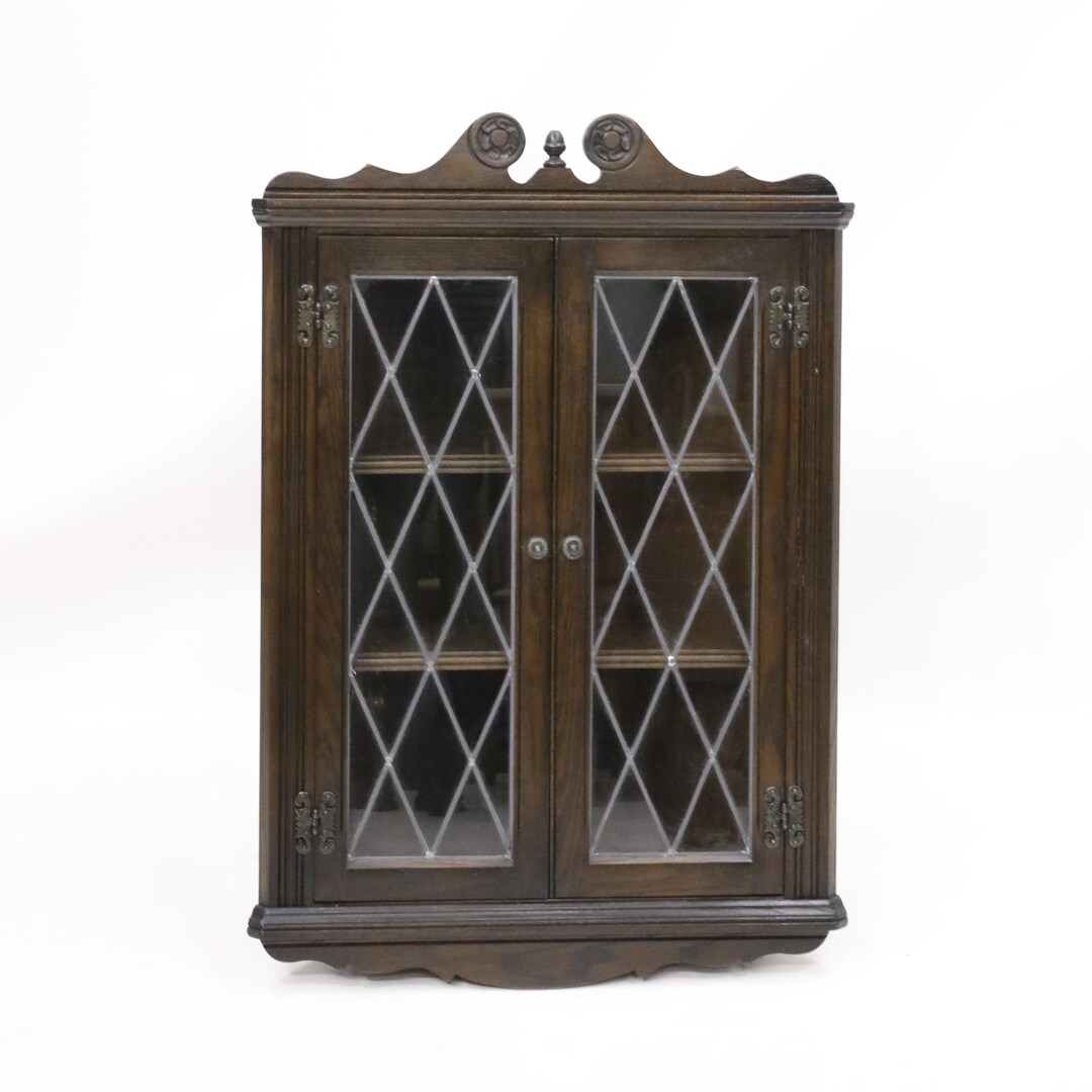 Old Charm Oak Hanging Corner Display Cabinet in Jacobean Brown FREE UK ...