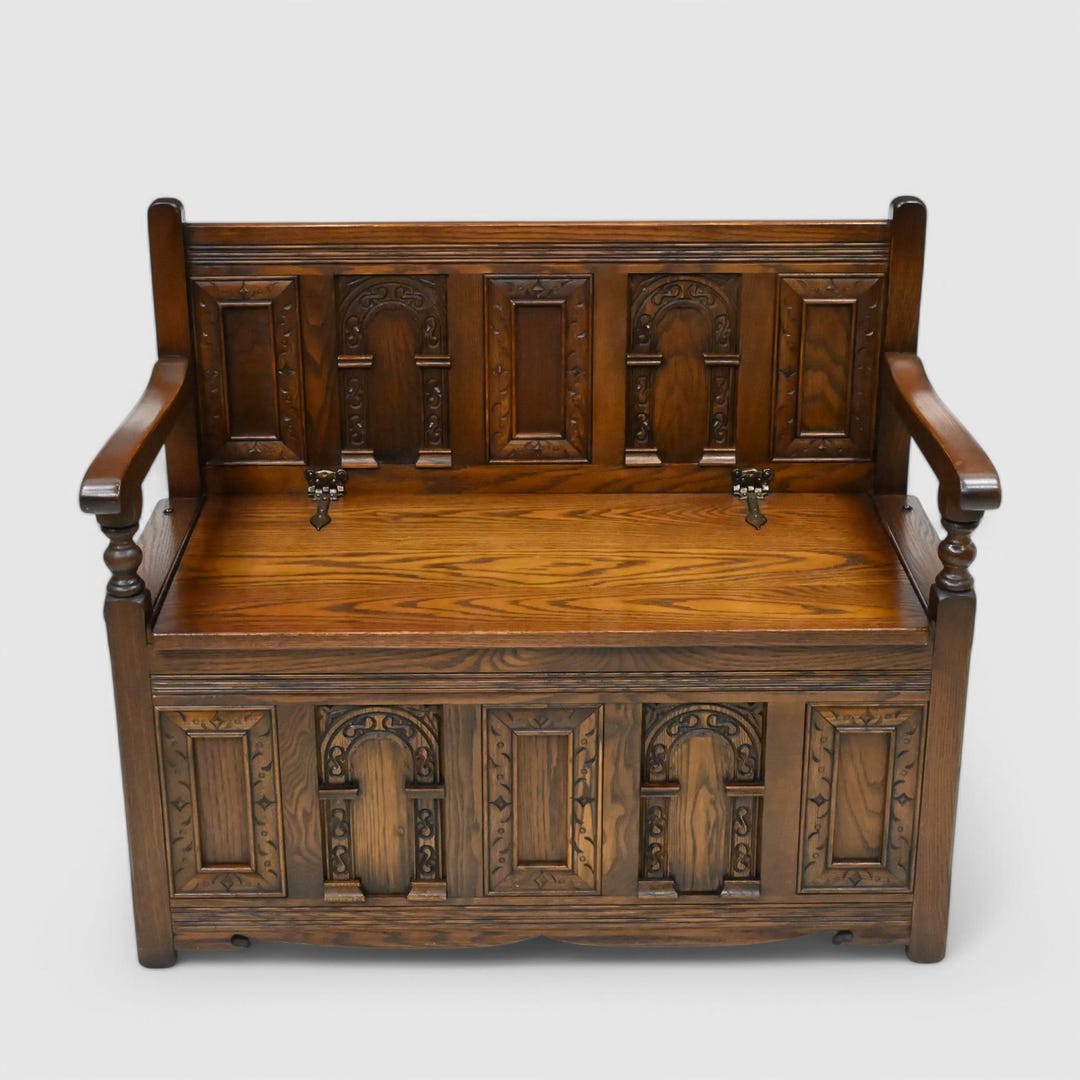 Old Charm Monks Bench Hall Seat Settle Light Oak Model 1810 FREE UK ...