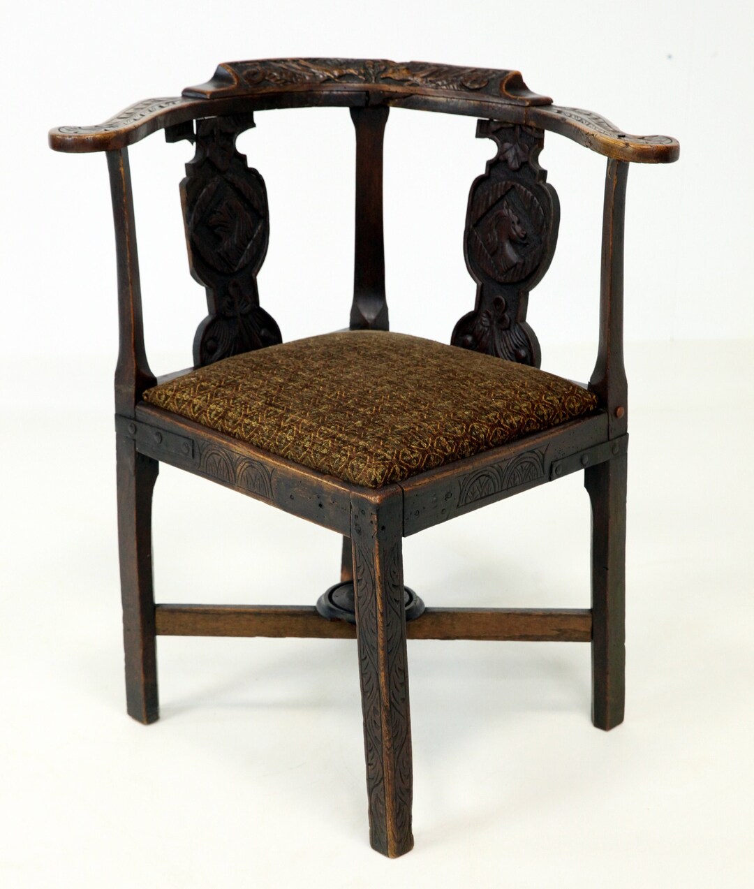 1700s Oak Corner Chair With Carved Panels New Upholstery FREE UK ...