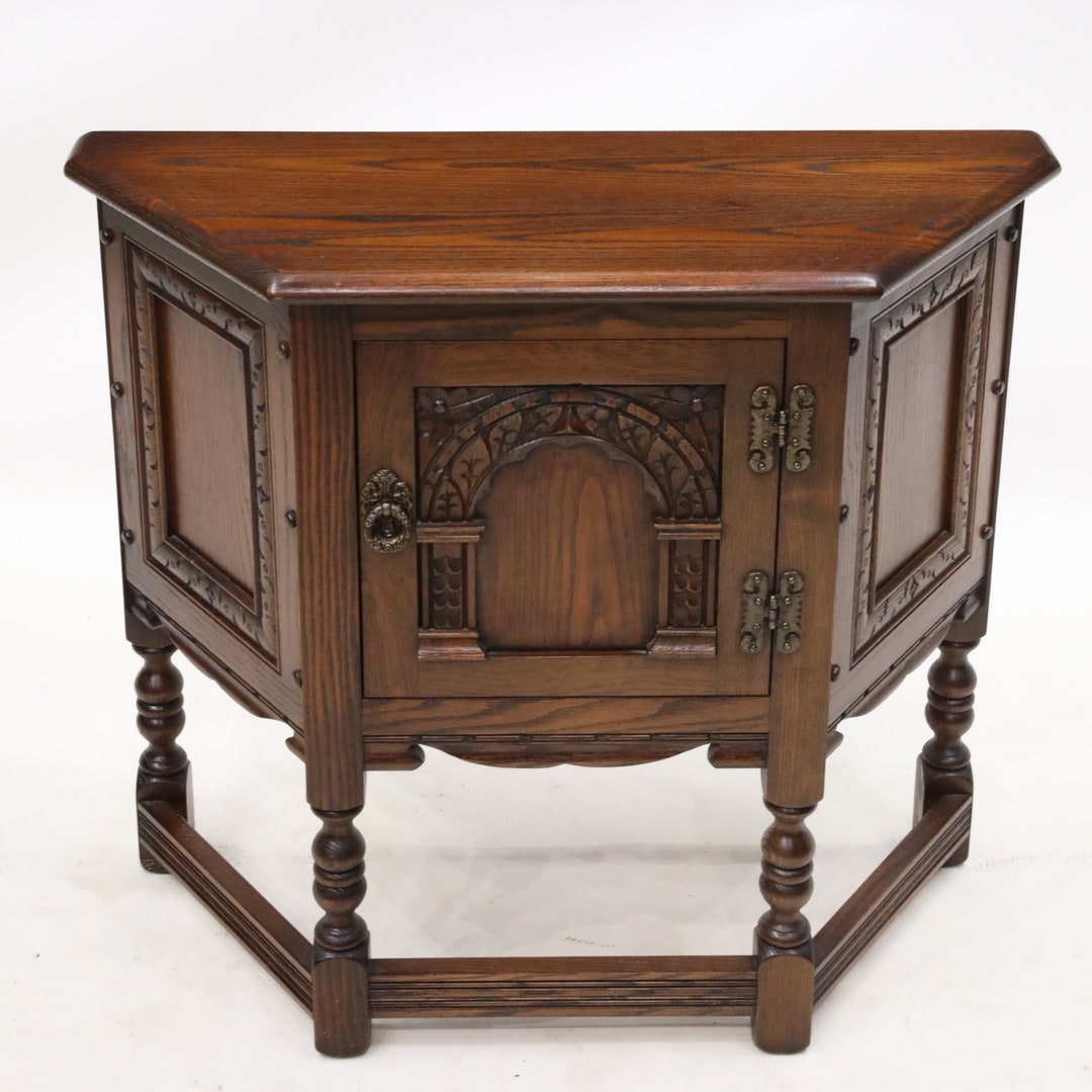 Old Charm Canted Table With Cupboard Finished in Tudor Brown FREE UK ...