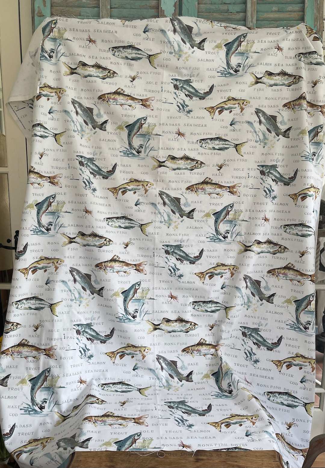 FISHING THEME FABRIC Prestigious Textiles Remnant Fly Fishing - Etsy
