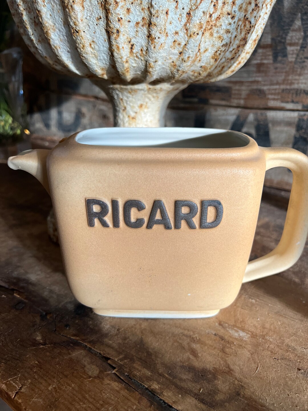 Vintage French Ricard Anisette Water Jug, Ceramic Matt Brown Rectangle ...