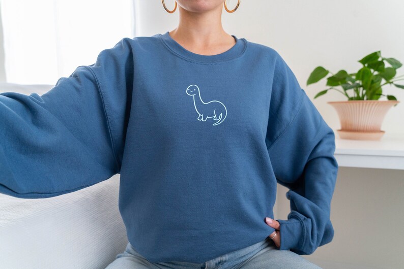 Embroidered Dinosaur Sweatshirt Cute Dinosaur Crewneck - Etsy