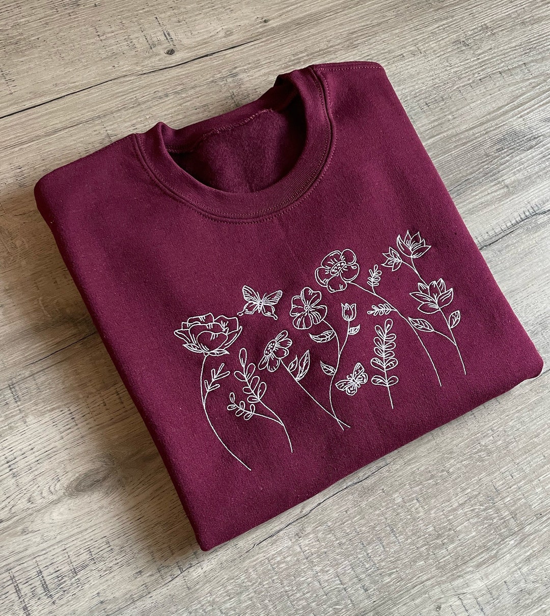 Wildflowers Embroidered Crewneck Flower Sweatshirt Floral Sweatshirt ...