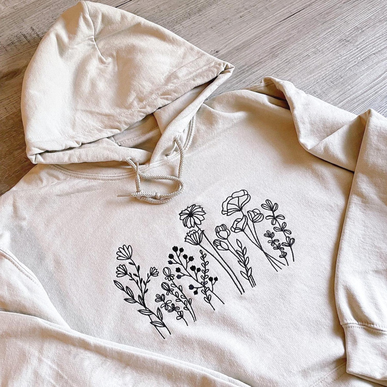 Wildflowers Embroidered Hoodie Flower Hoodie Floral Hoodie Botanical ...