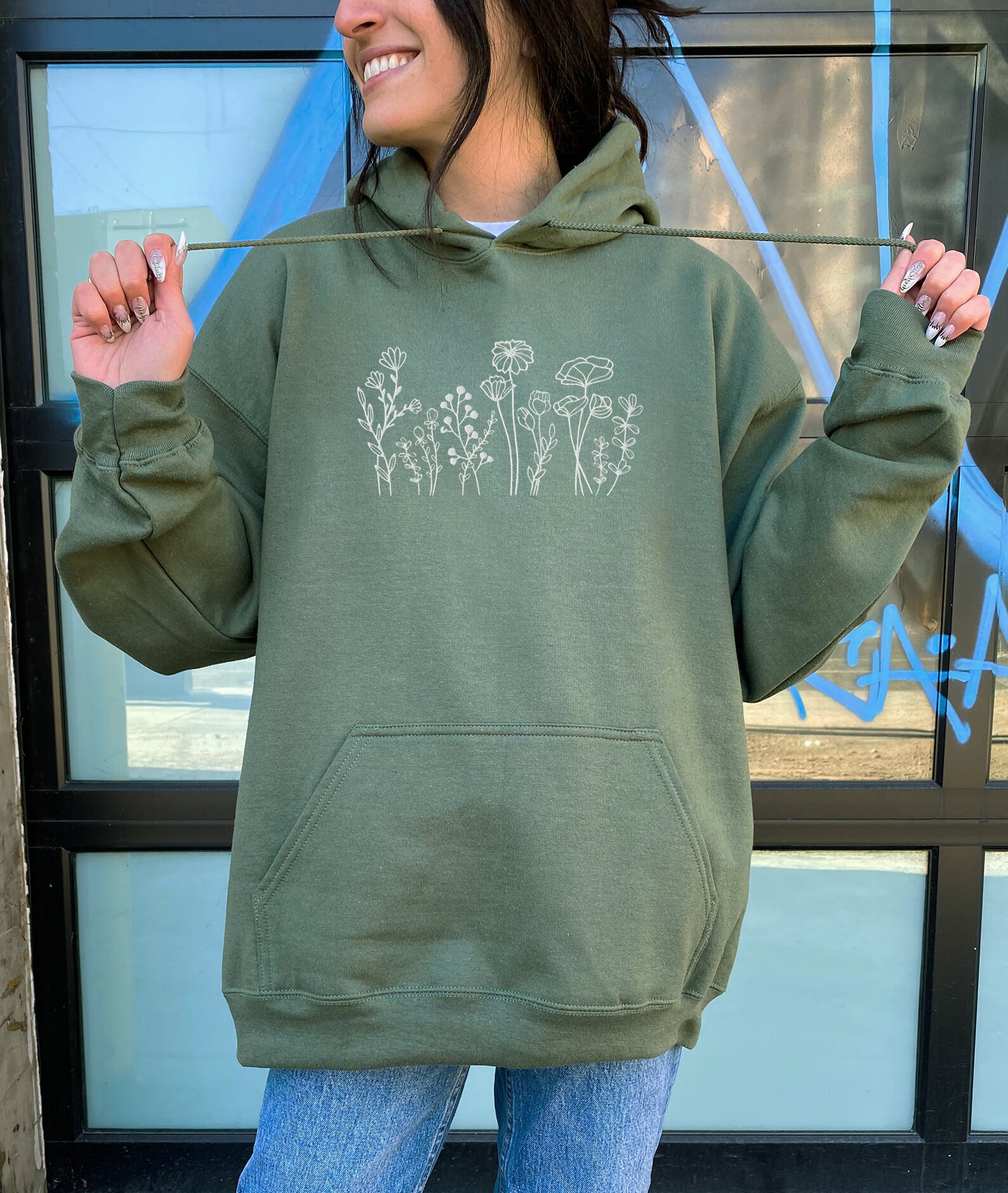 Wildflowers Embroidered Hoodie Flower Hoodie Floral Hoodie Botanical ...