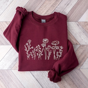 Wildflowers Embroidered Crewneck Flower Sweatshirt Floral Sweatshirt ...