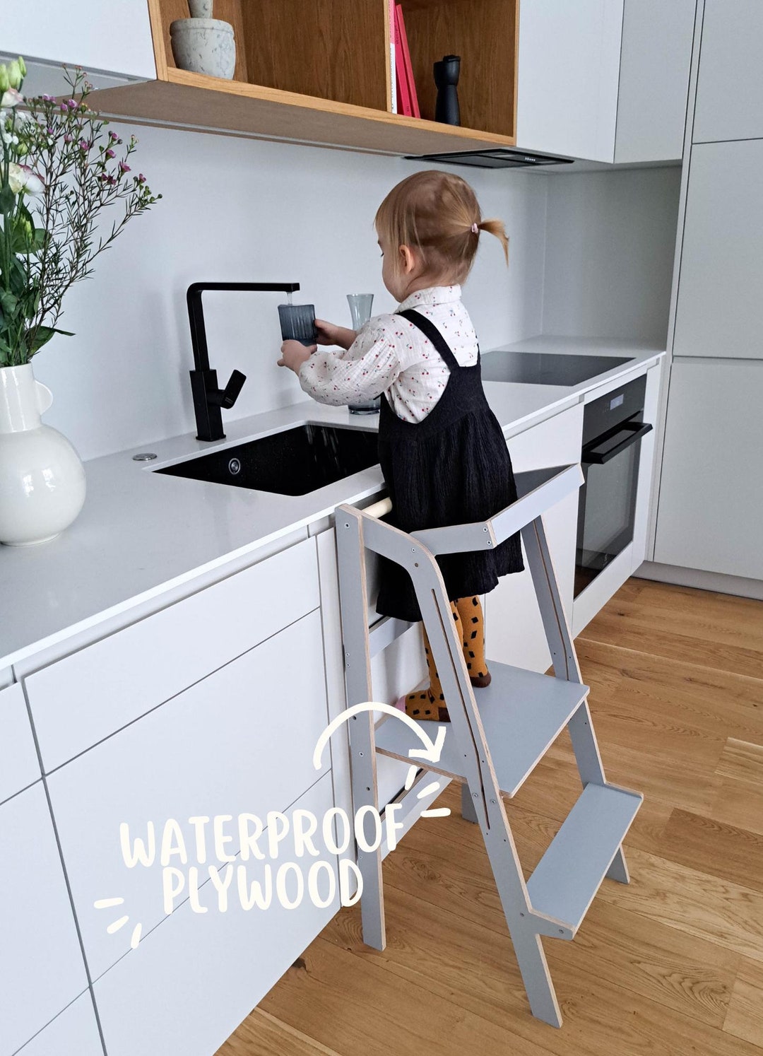 Kitchen Step Stool, Foldable Kitchen Tower Toddler, Learning Helper ...