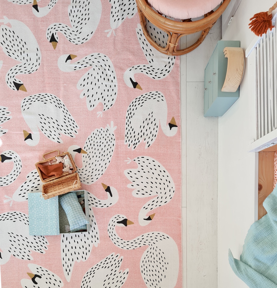 Pink Swan Rug, Nursery Rug, Pink Rug, Girl's Room Rug, Kids Rug, Gift ...