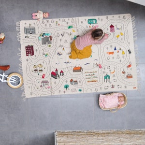 Montessori Play Mat: Large Organic Cotton Rug With City Roads, GOTS ...