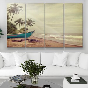 Beach Sea boat Wall Art Palm Tree Large Wall Canvas Living | Etsy