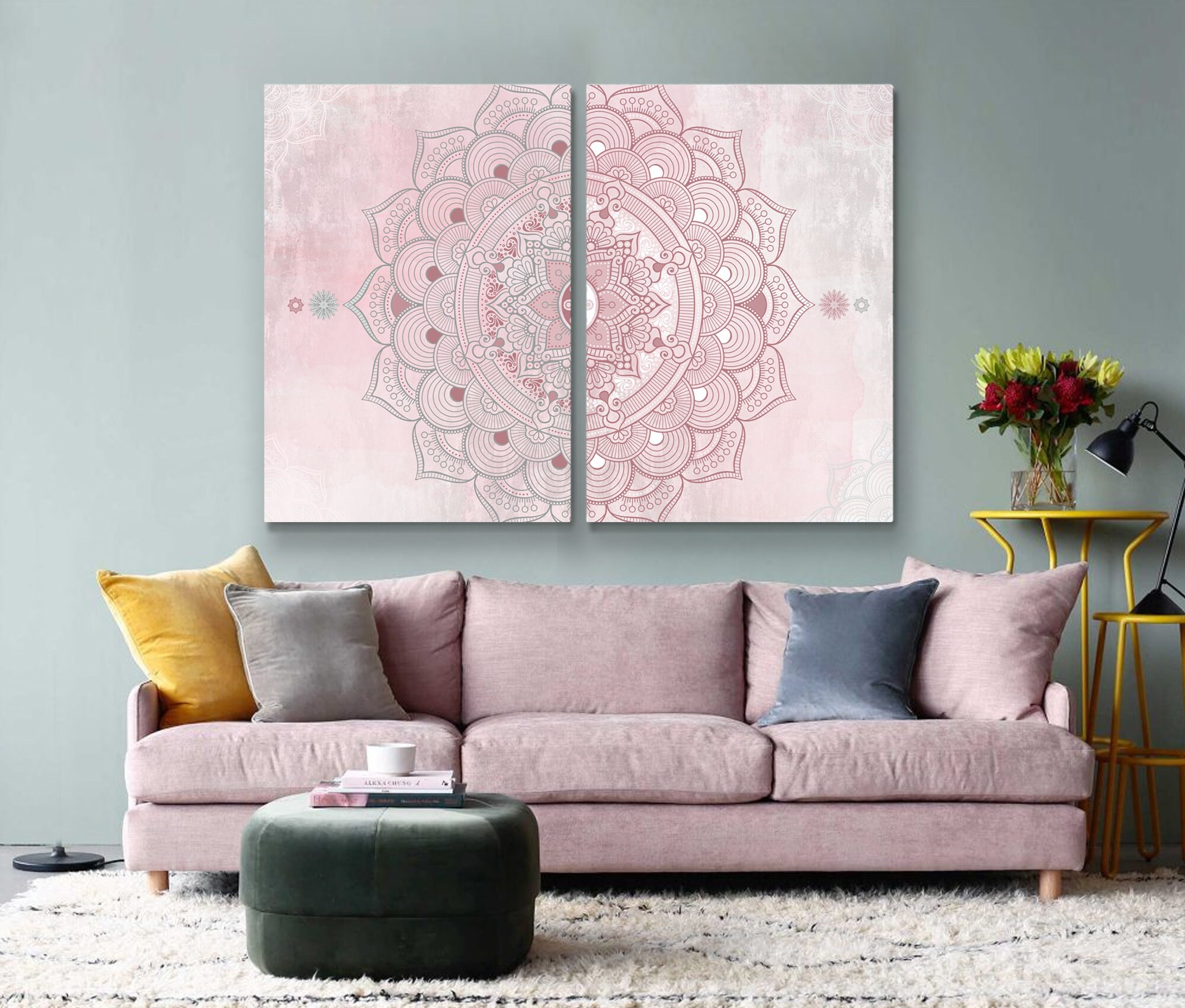 Pink Mandala Art Mandala Wall Art Set of 2 Prints Pink Art | Etsy