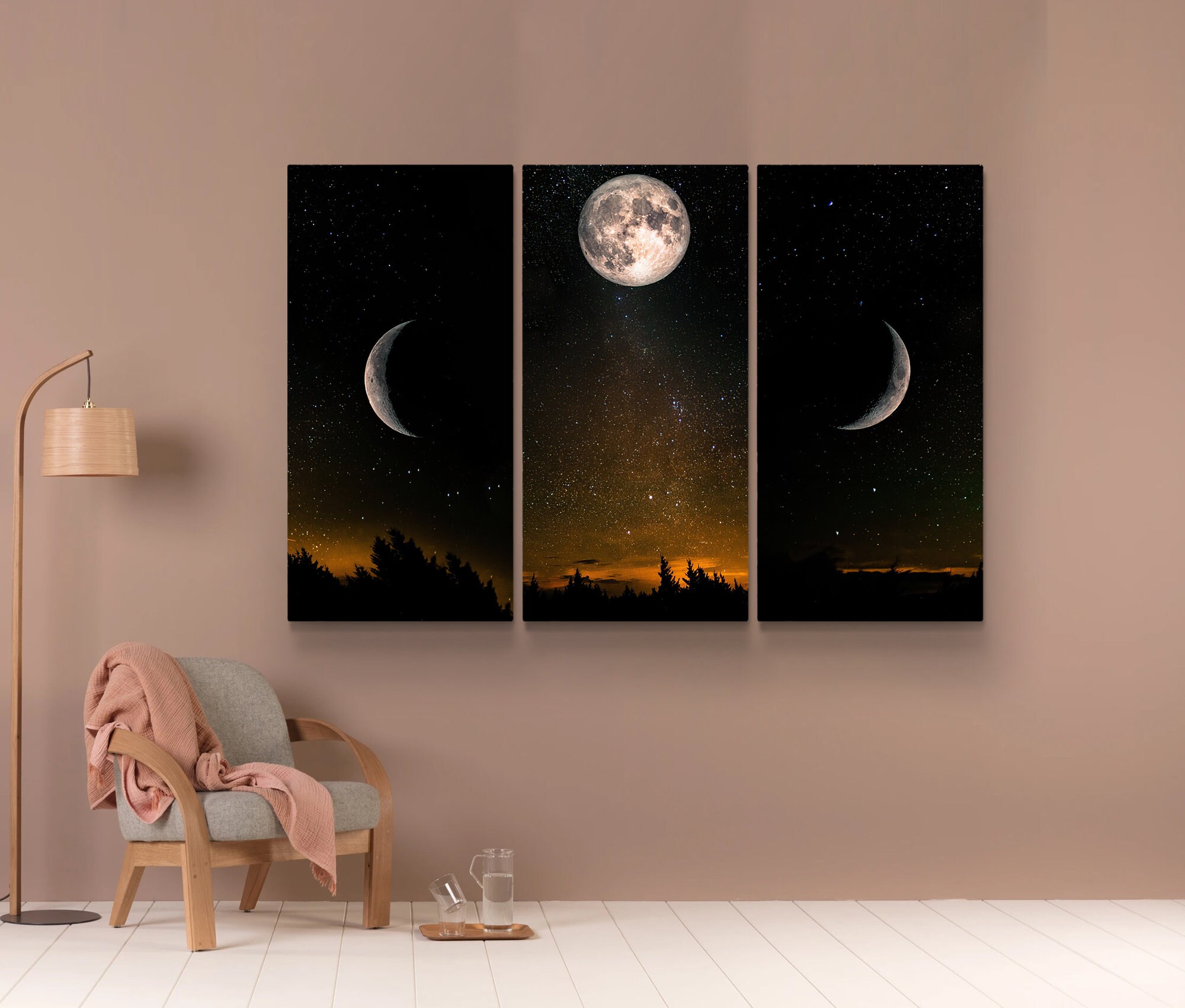 Moon phases wall art Set of 3 Moon Prints Moon phases | Etsy
