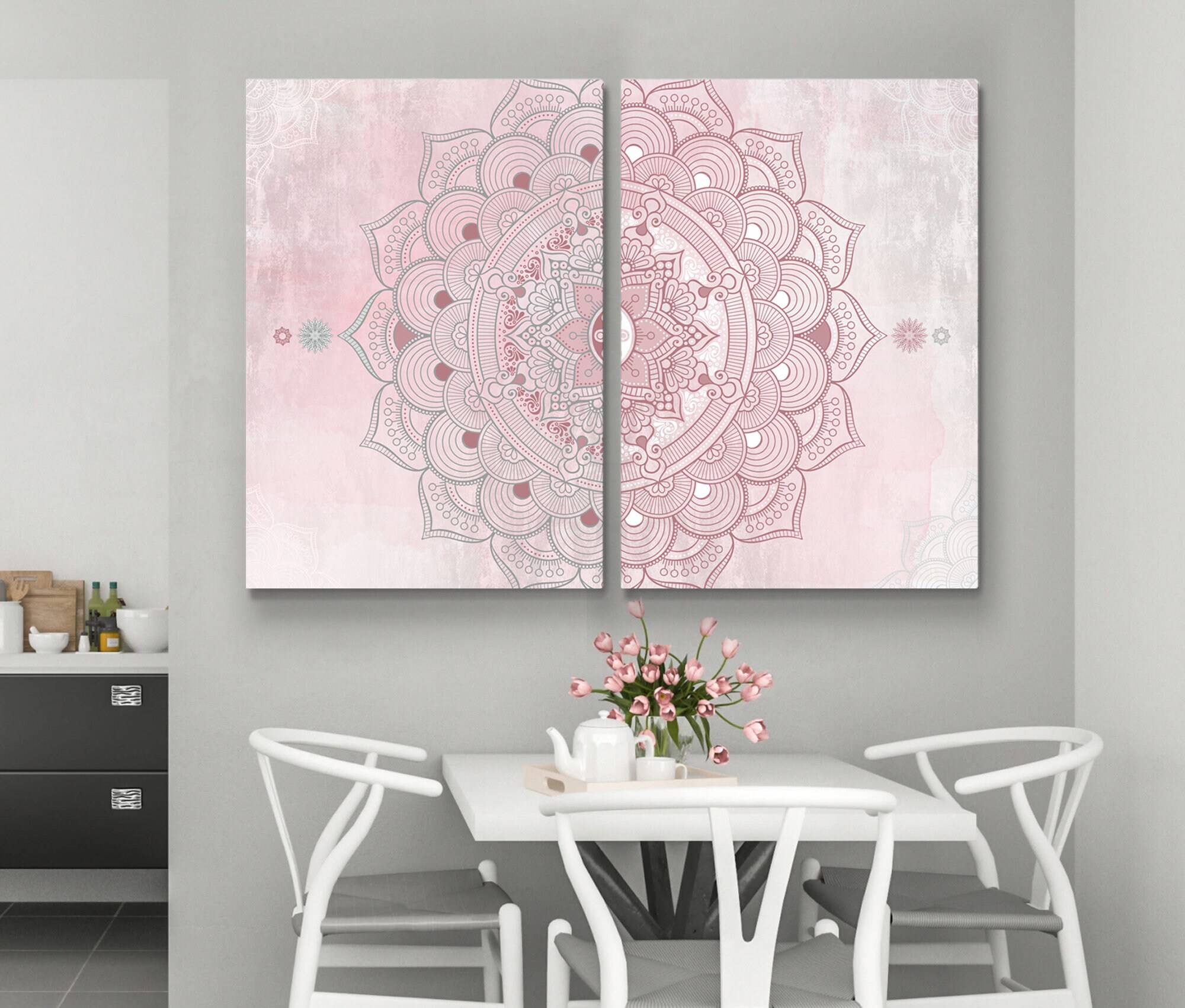 Pink Mandala Art Mandala Wall Art Set of 2 Prints Pink Art | Etsy