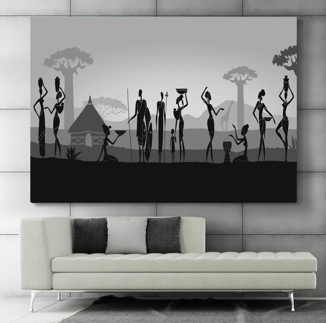 African Canvas Print Wall Art Black and Grey Ethnic Decor - Etsy