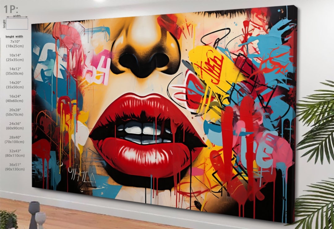 Graffiti Lip Canvas, Lip Wall Art, Graffiti Wall Art, Graffiti Street ...