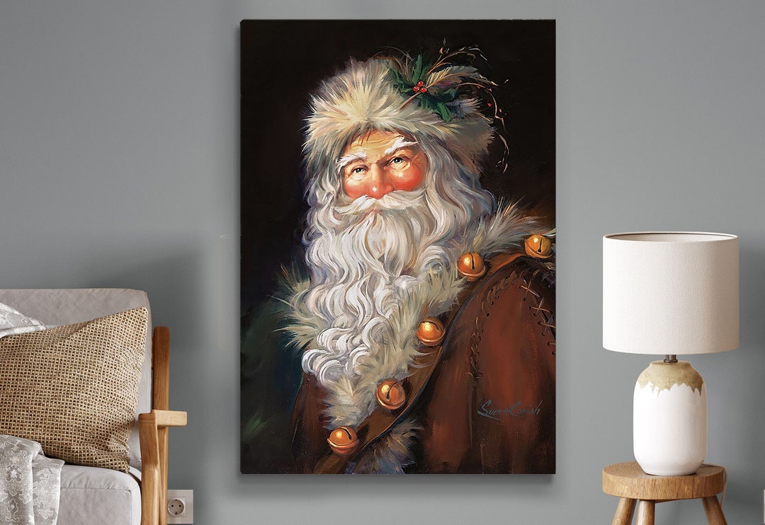 Vintage Santa Claus Canvas, Christmas Decorations Indoor Cool Painting Canvas Wall Art Modern ...