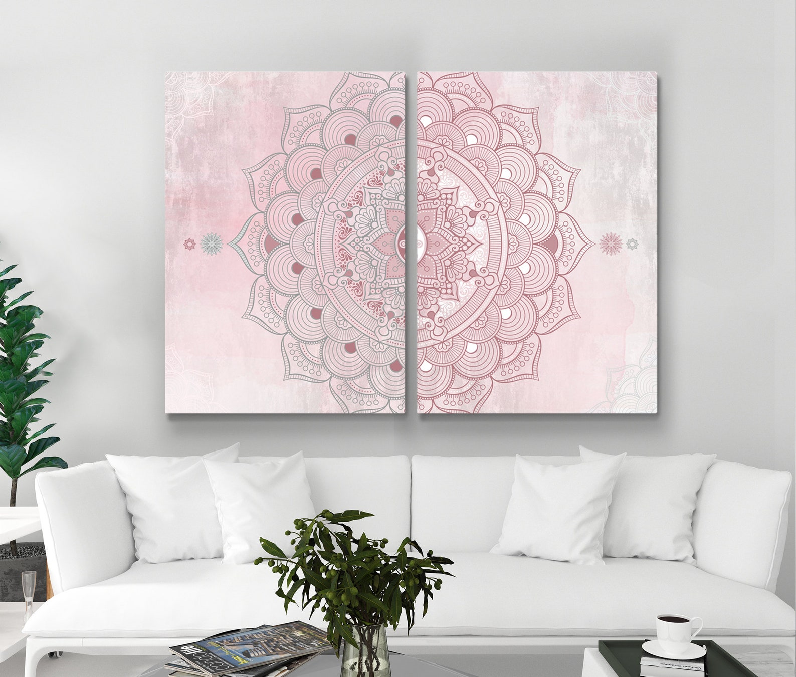 Pink Mandala Art Mandala Wall Art Set of 2 Prints Pink Art - Etsy