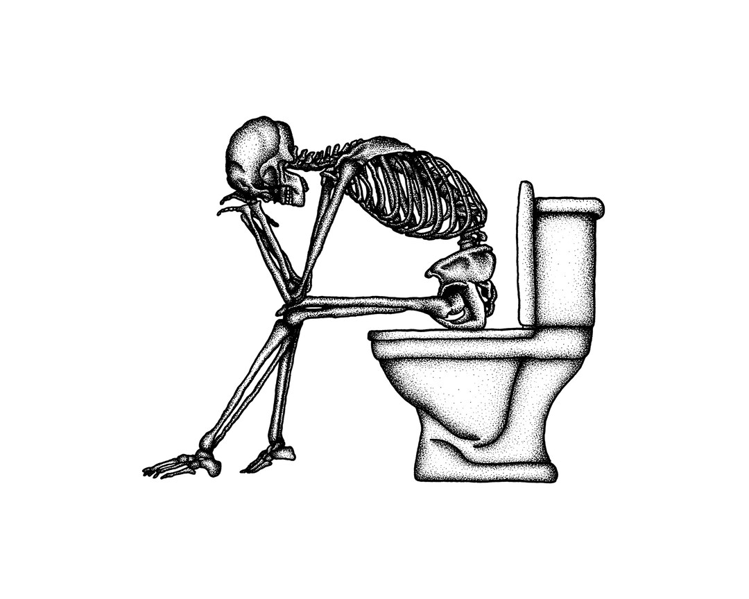 Funny Constipated Skeleton Print — Wall Hanging, Art, Bones, Toilet ...