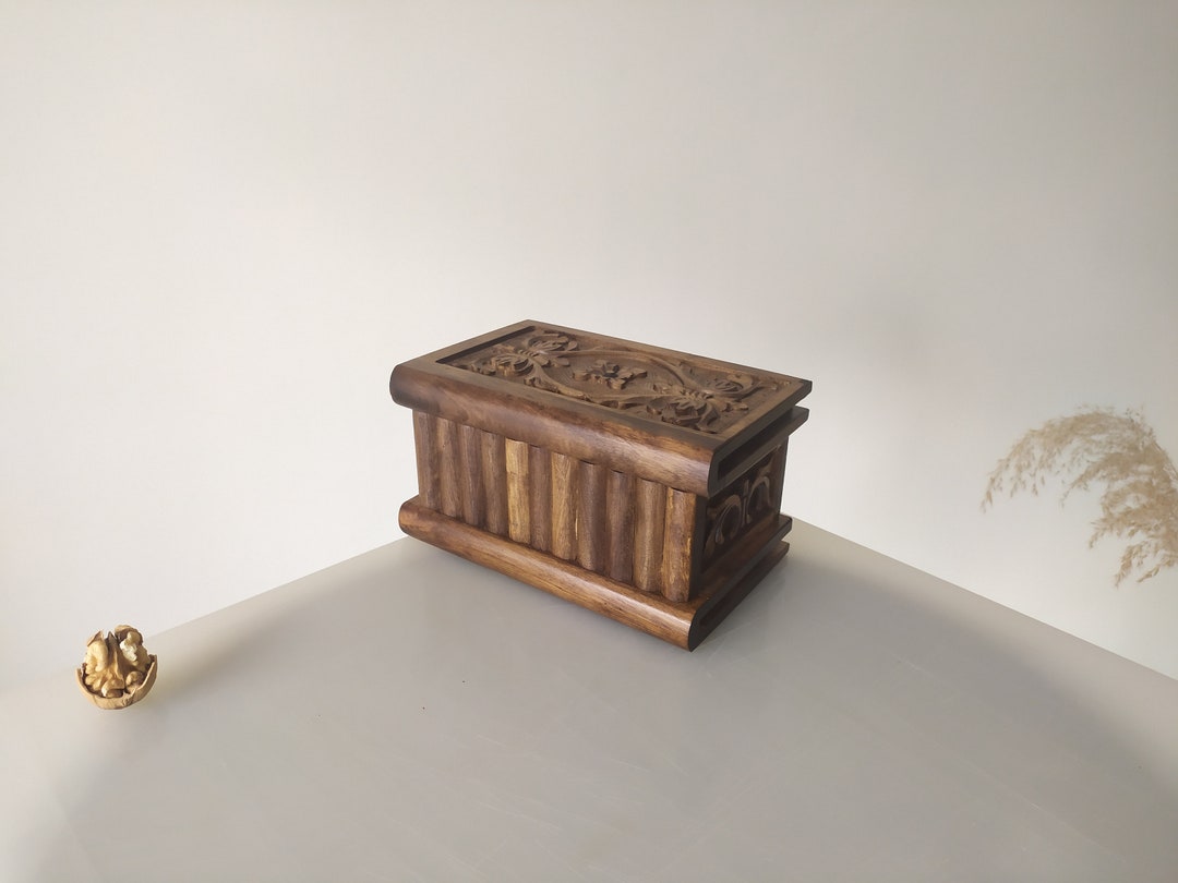 Handmade Wooden Puzzle Box, Jewelry Box, Wooden Chest, Carved Wooden ...