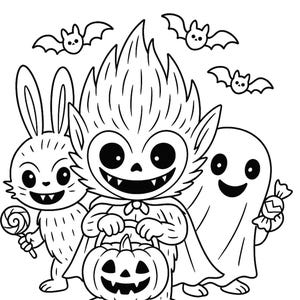 Halloween Coloring Book for Kids | Cute Spooky Creatures | Labubu Style ...