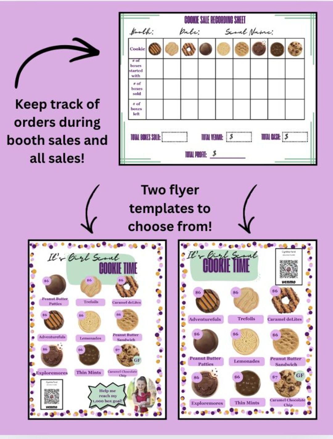 Girl Scout Cookie Booth Recording Sheet | Editable Canva Template ...