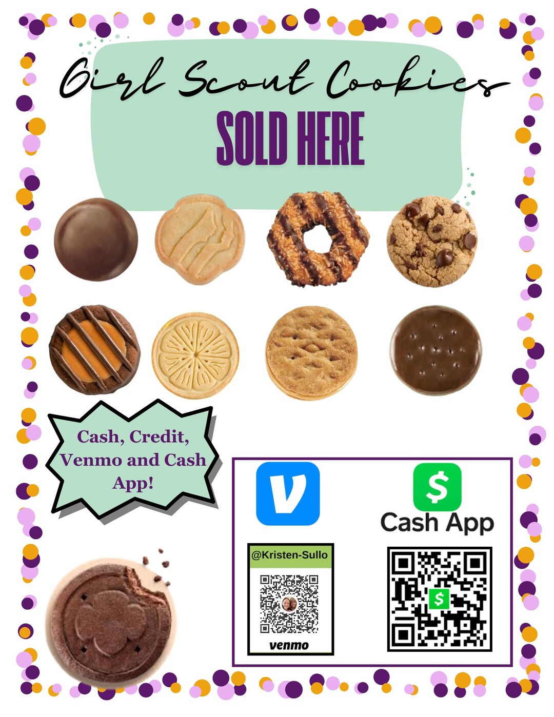Girl Scout Cookie Booth Sign, Cookies Sold Here Sign, Editable Canva ...