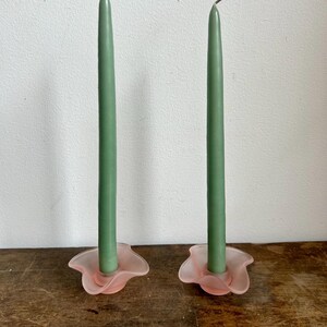 Funky Pair of Frosted Glass Pink Flower Candlesticks Holders Glass ...