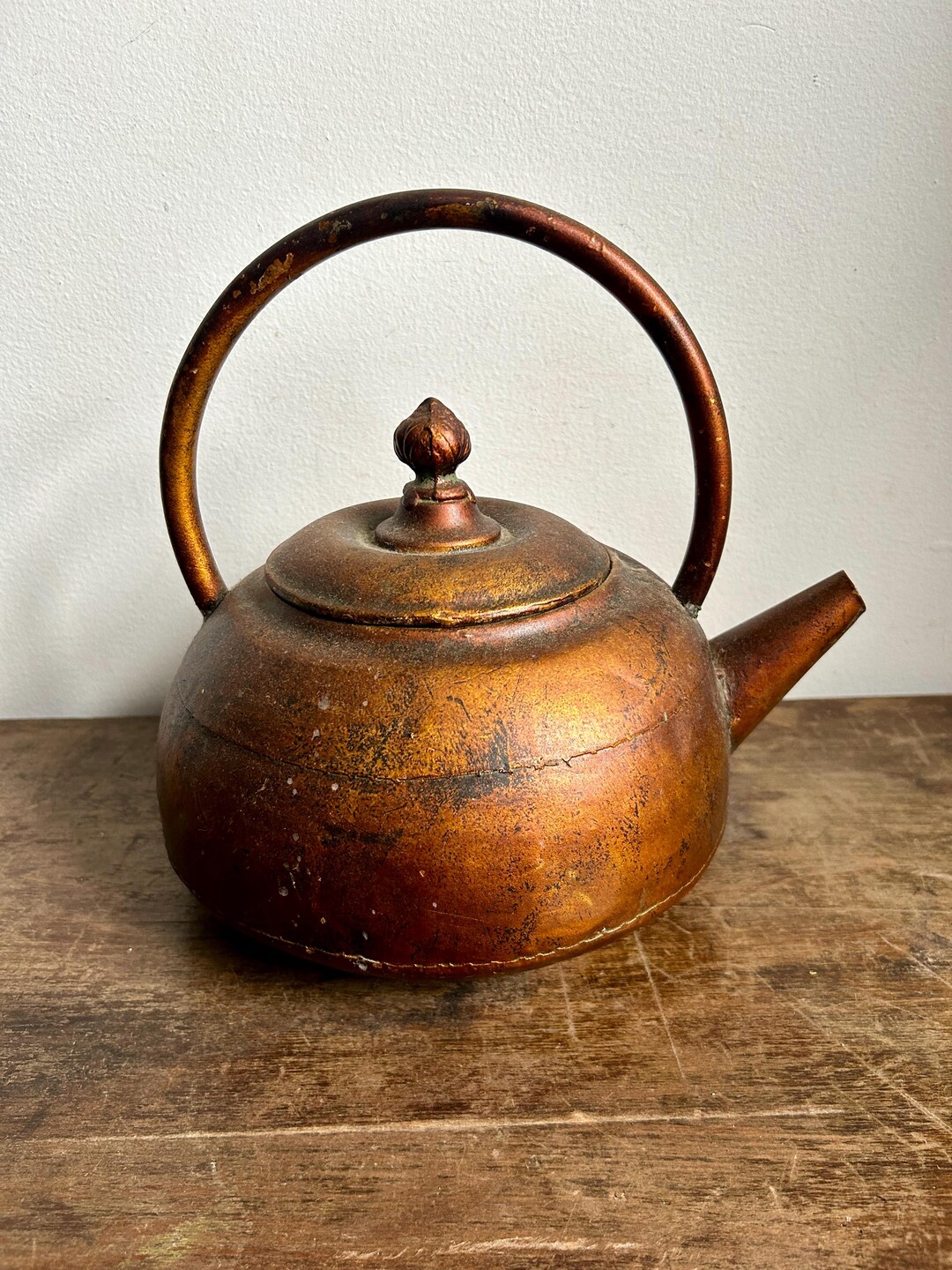 Vintage Copper Finish Tin Tea Kettle | Teapot | Cottagecore Farmhouse ...