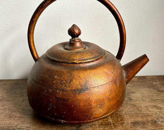 Vintage Copper Finish Tin Tea Kettle | Teapot | Cottagecore Farmhouse ...
