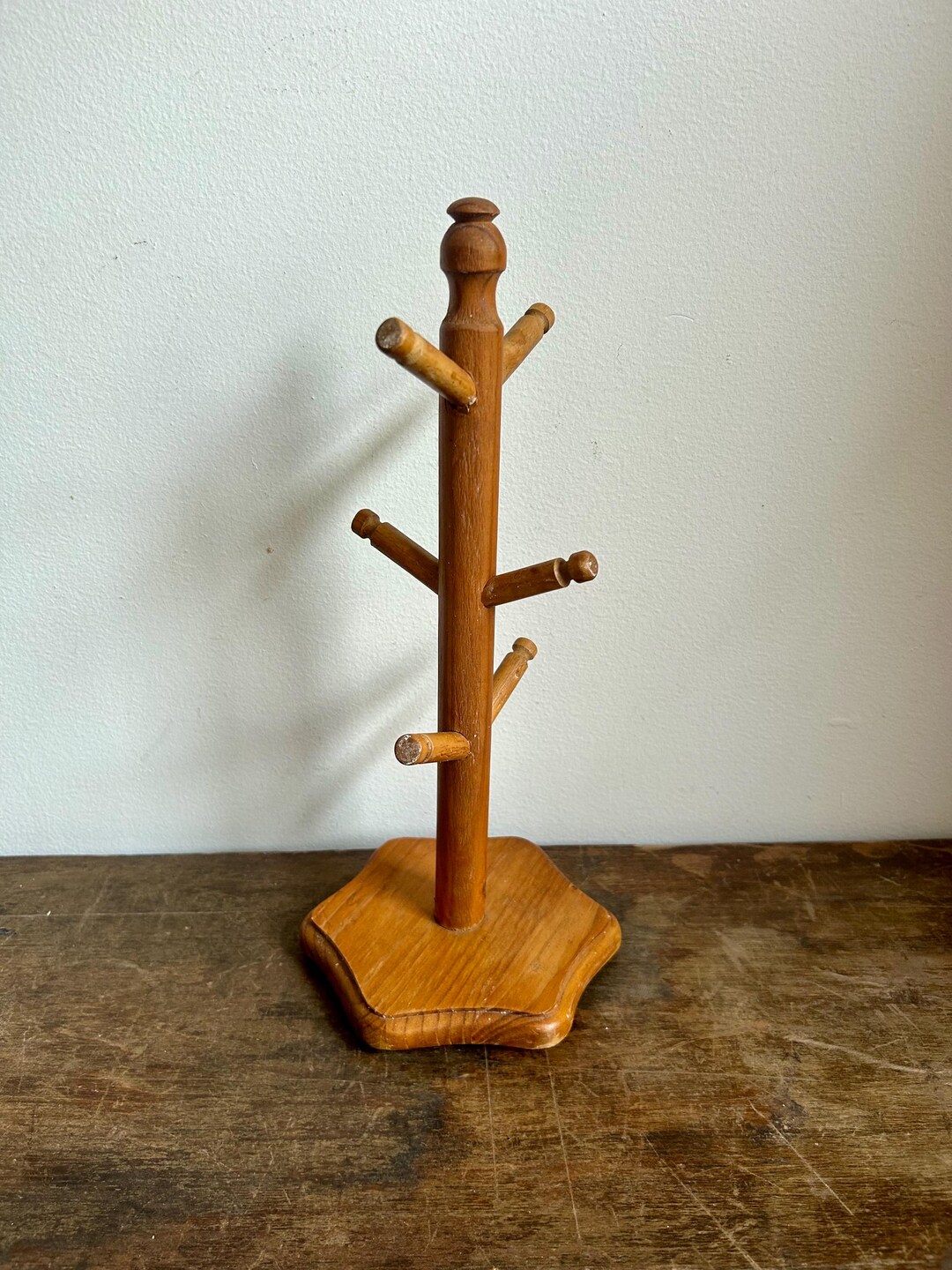 Vintage Rustic Kamenstein Wooden Mug Tree | Wooden Coffee Mug Rack ...