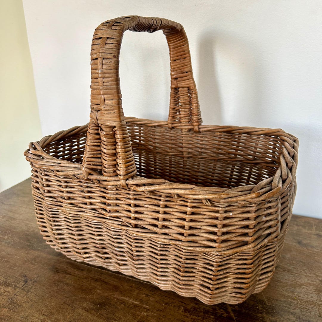 Vintage Rustic Gathering Wicker Basket With Handle | Primitive ...