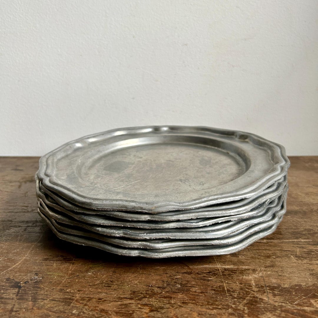 Vintage Pewter Plates, Set of 6 Rustic Primitive Cottagecore Farmhouse ...