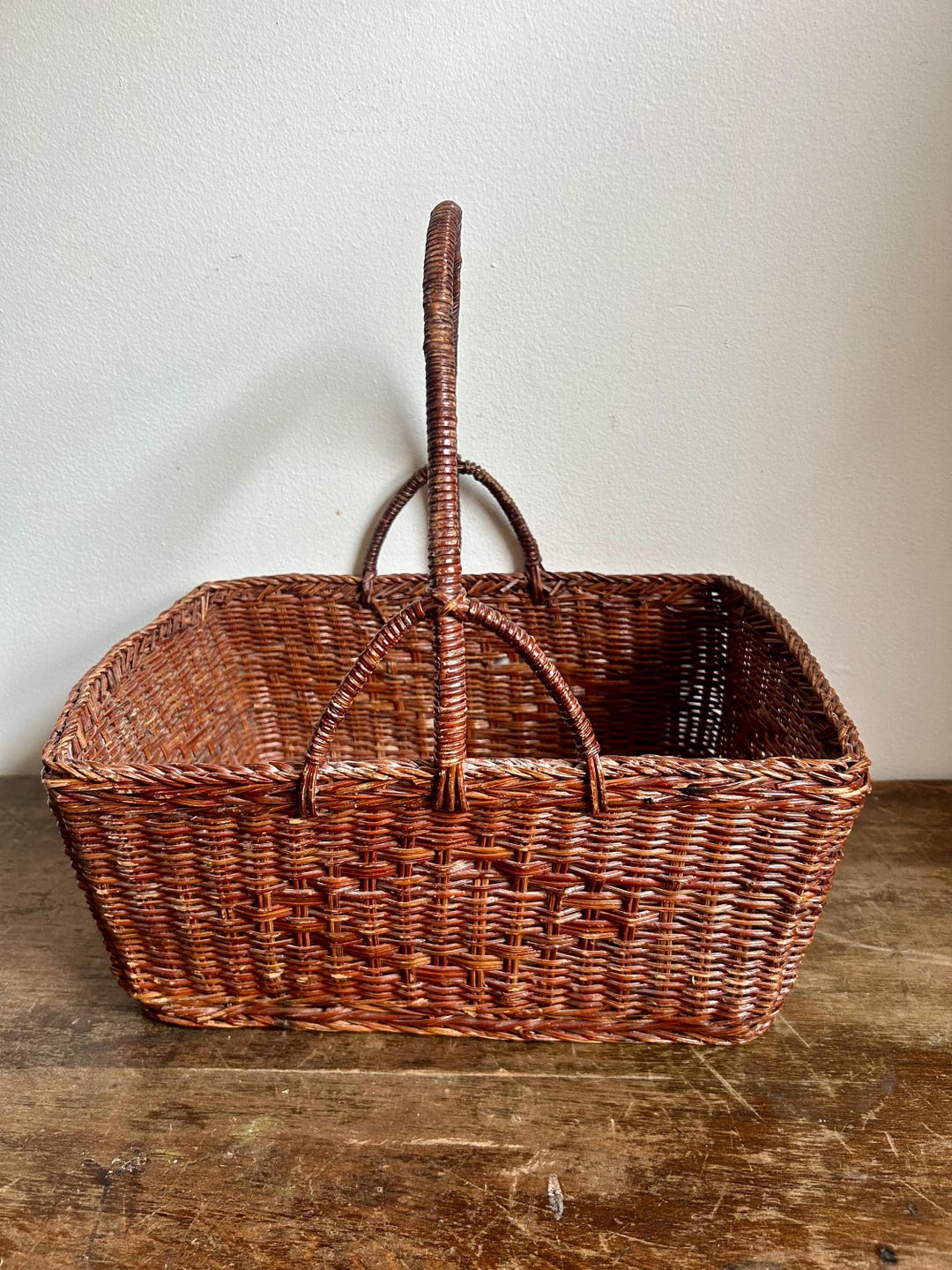 Rustic Vintage Basket | Cottagecore Basket | Tisket-a-tasket - Etsy