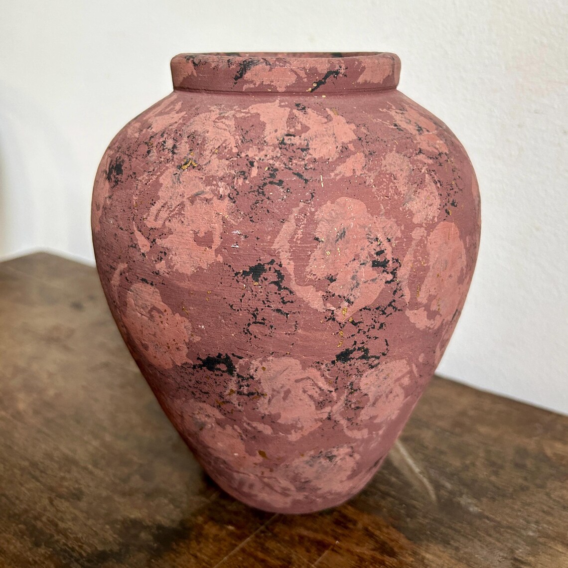 Vintage Art Pottery Matte Finish Mauve Vase With Abstract Rose Design ...
