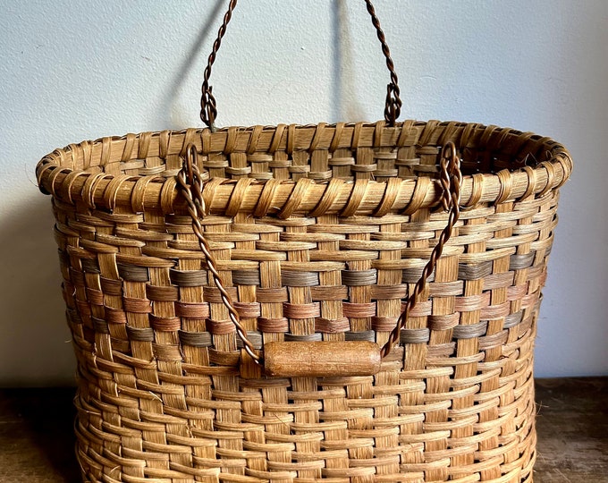 Handwoven Split Oak Basket With Copper Handles | Vintage Carrying ...