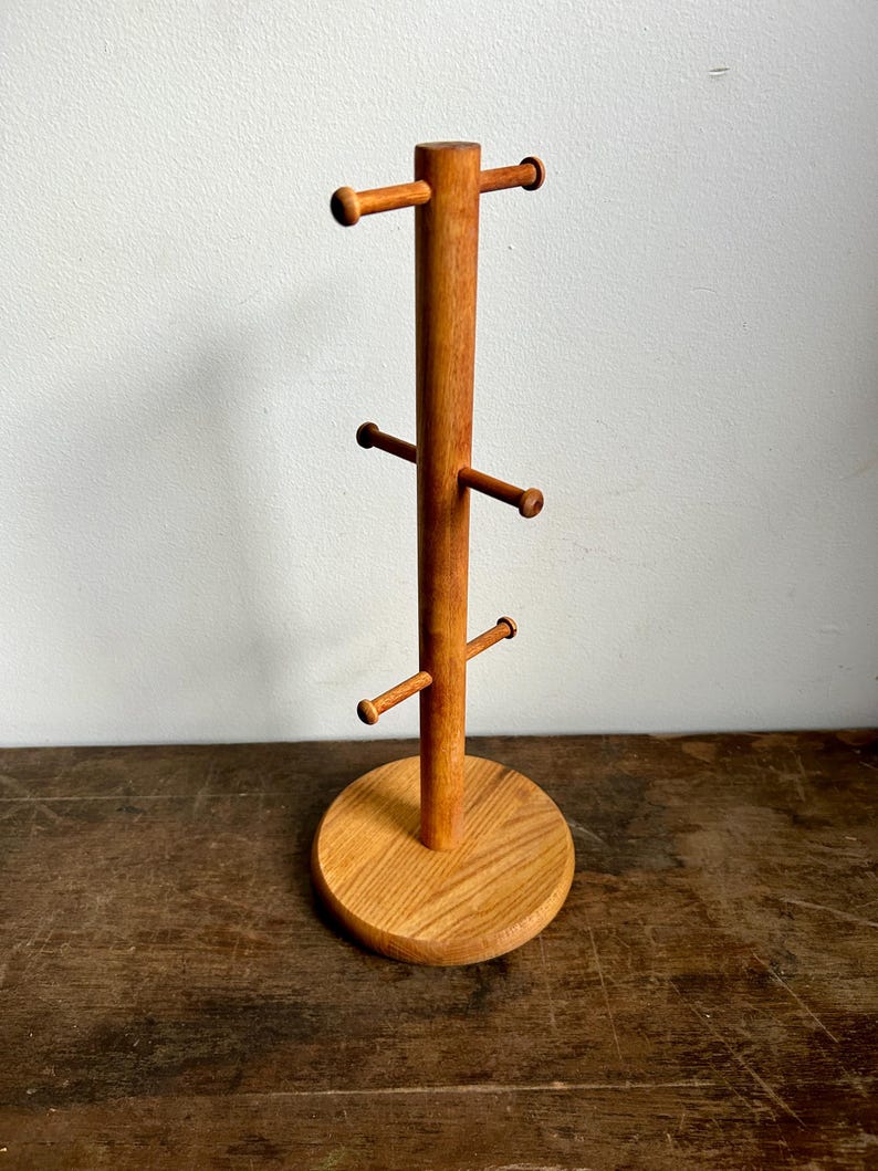 Vintage Rustic Wooden Mug Tree | Wooden Coffee Mug Rack | Jewelry ...