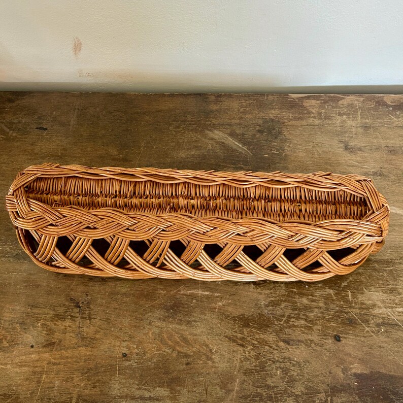 Vintage Braided Narrow Wicker Basket | Long Woven Basket | Decorative ...