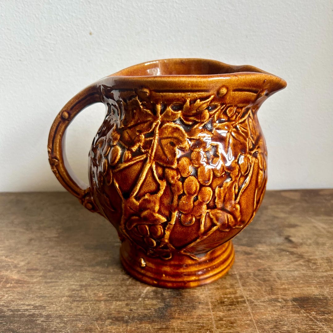 Vintage Rustic Rockingham Grape Pitcher by Bennington Pottery, Vermont ...