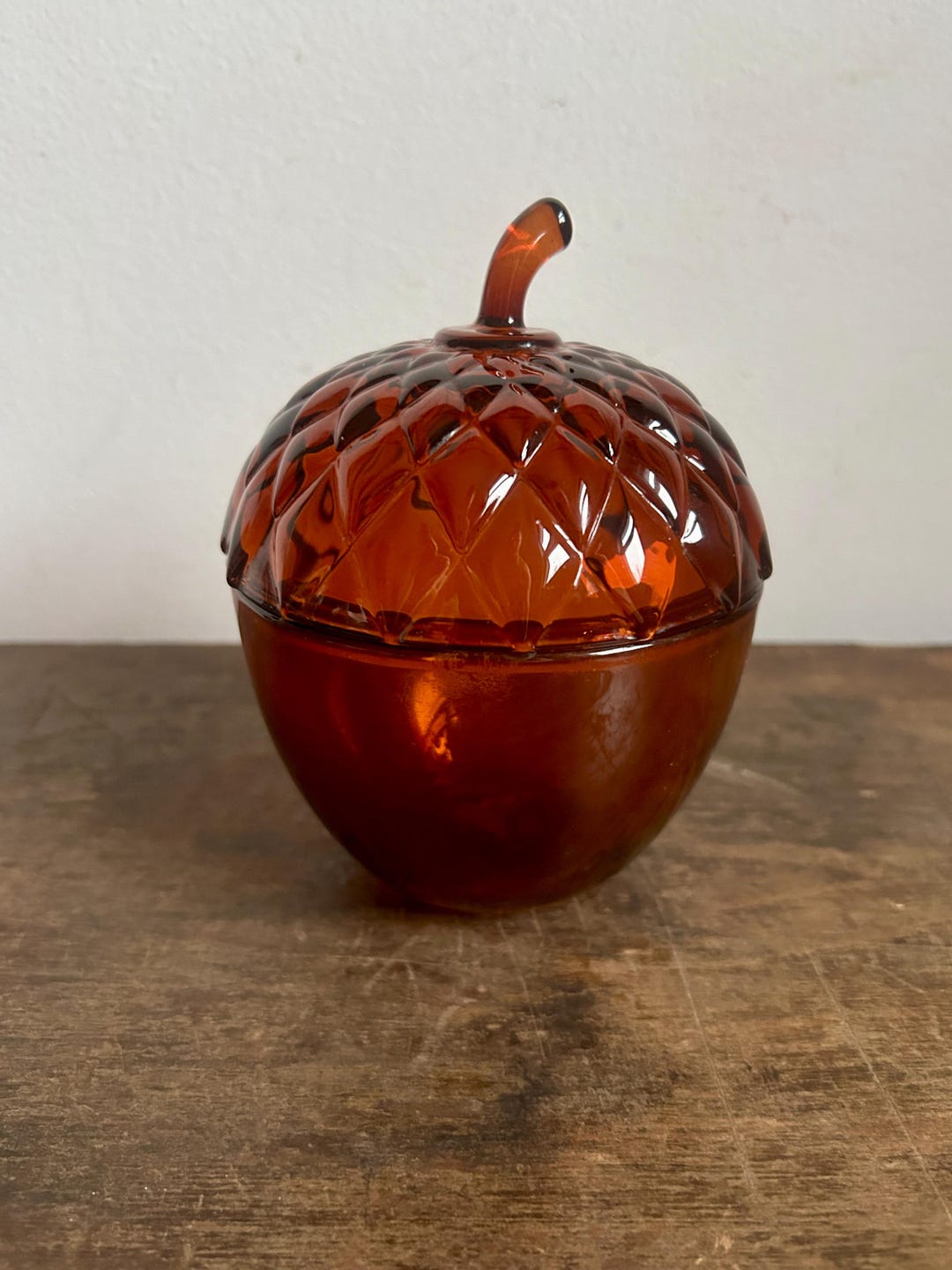 Vintage 70's Amber Glass Lidded Acorn Jar Prairiecore Cottagecore ...