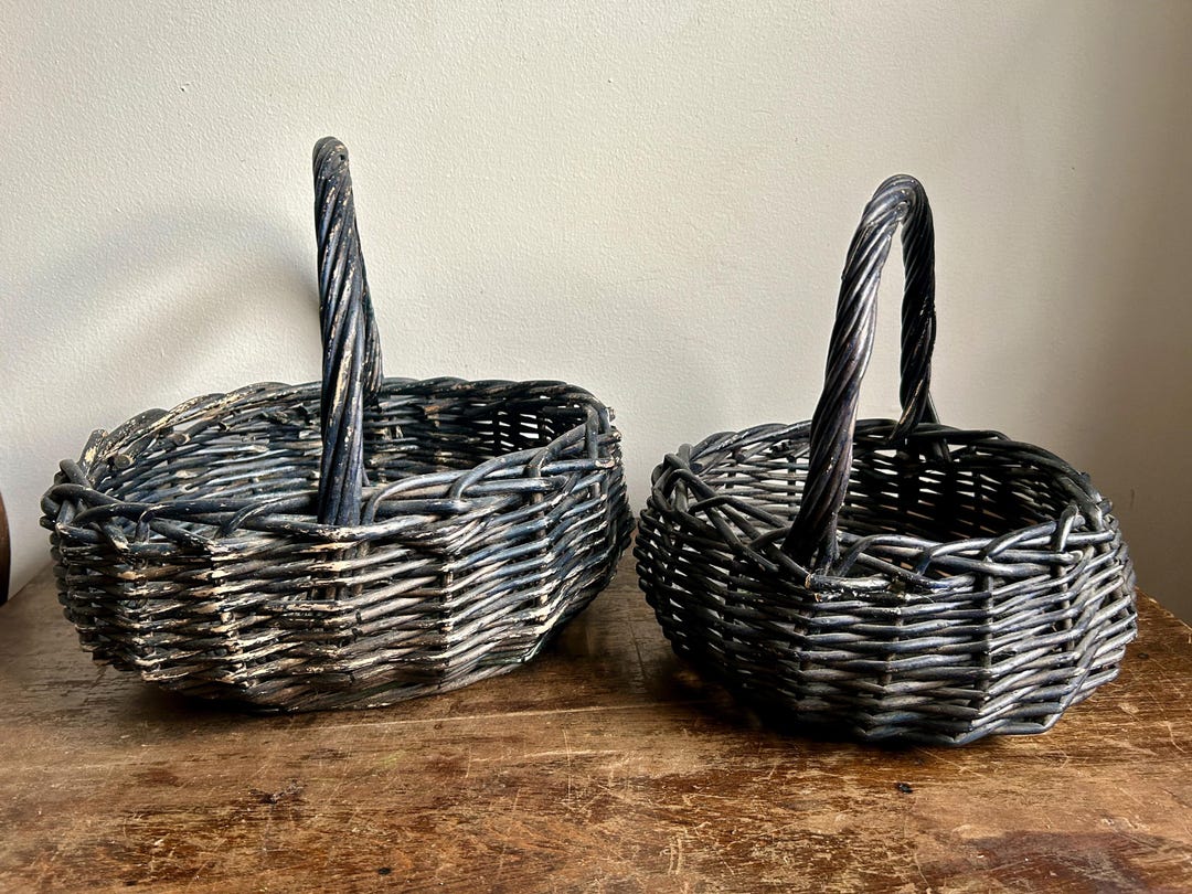 Rustic Black Baskets, Set of 2, Vintage | Decorative Storage ...