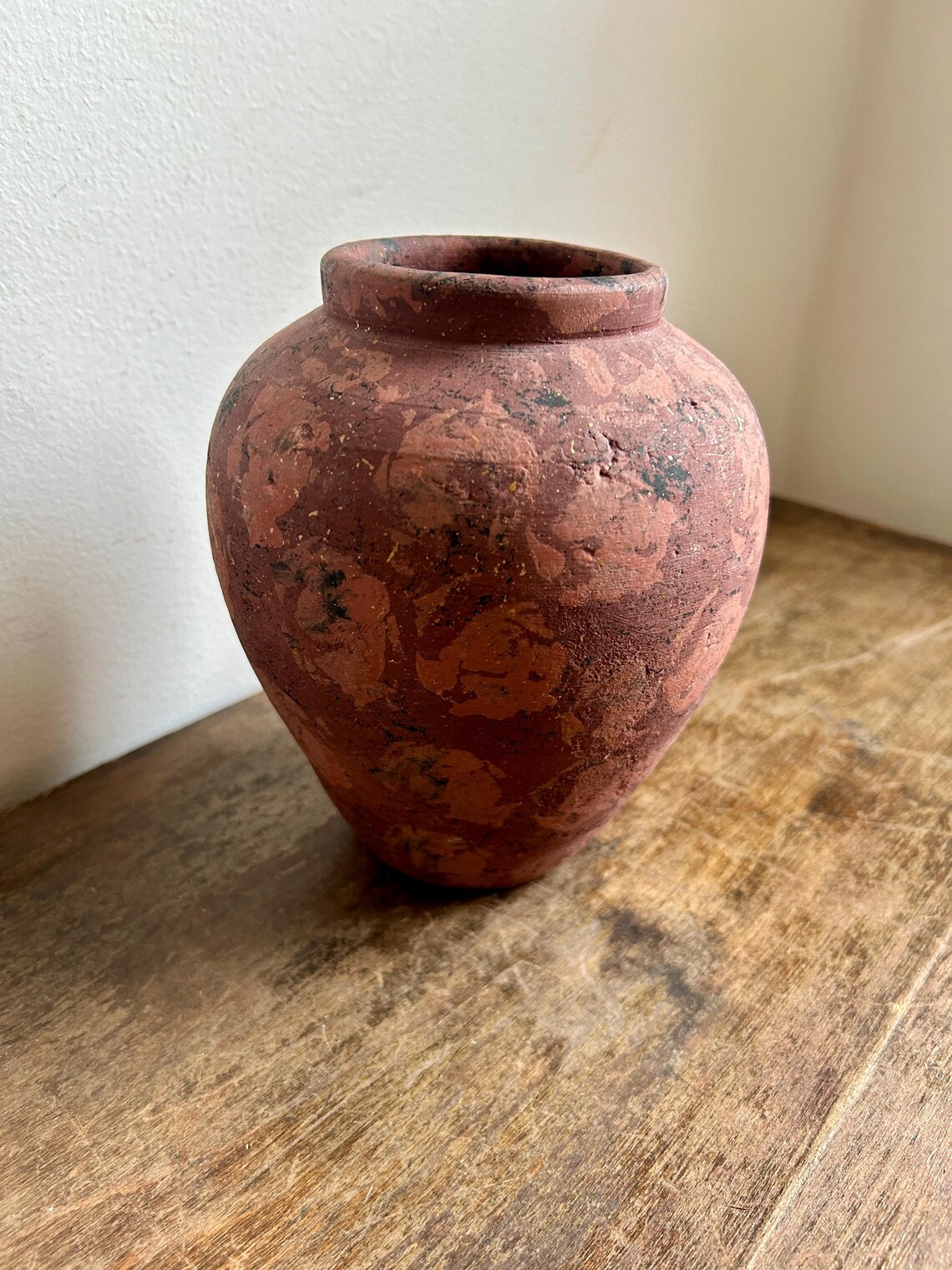Vintage Art Pottery Matte Finish Mauve Vase With Abstract Rose Design ...