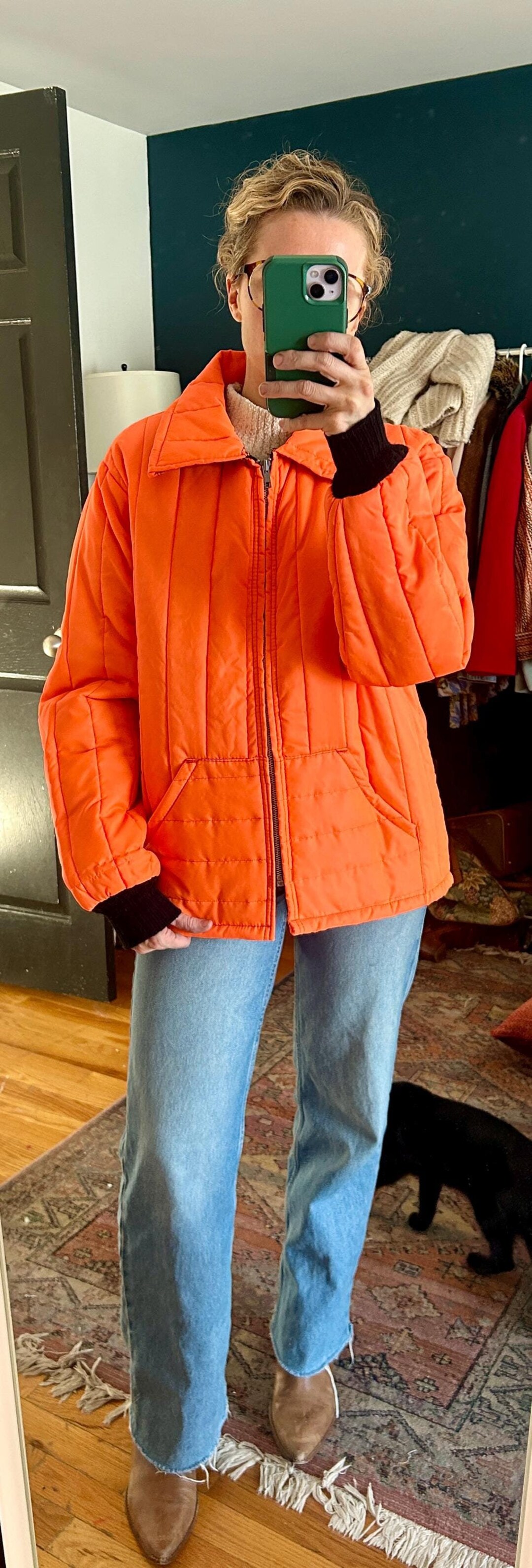 Vintage Neon Orange Quilted Work Jacket | Normcore Work Coat Shacket - Etsy