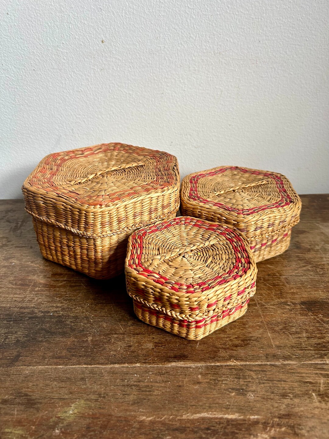 Vintage Chinese Nesting Baskets Intricate Woven Grass Weave Decorative Lidded Nesting Baskets - Etsy