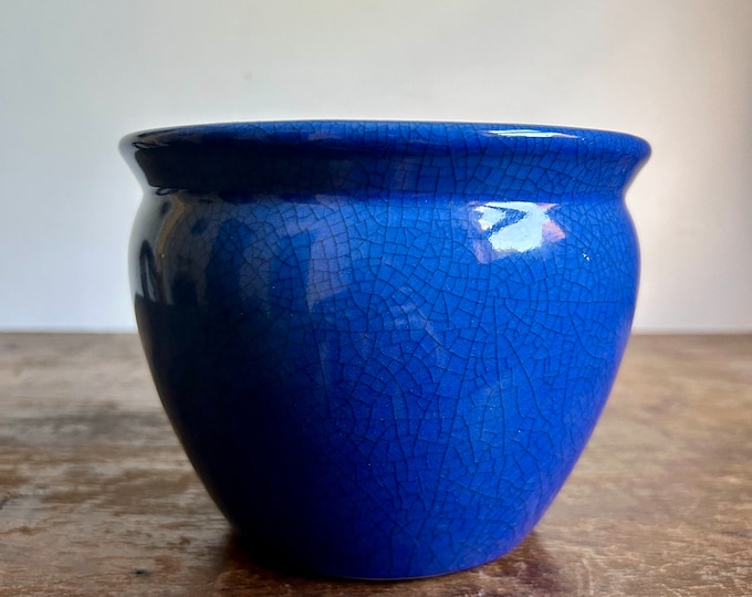 Cobalt Fish Bowl Ceramic Planter With Crackle Glaze | Blue Indoor ...
