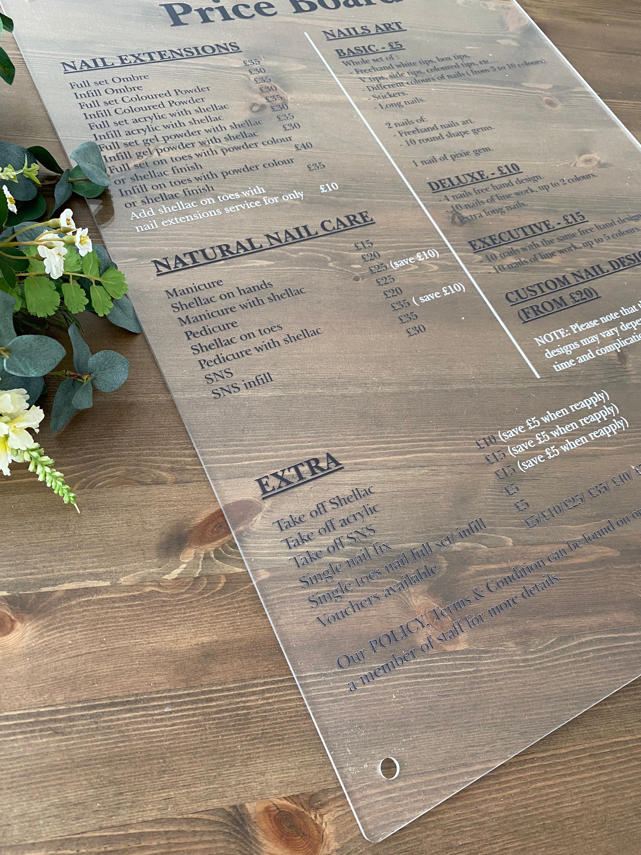 UK PREMIUM Acrylic Price List Beauty Salon Hair Salon | Etsy UK