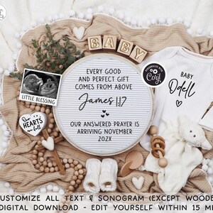 Christian Pregnancy Announcement Digital Editable James 1:17 Boho Baby Announcement Gender ...