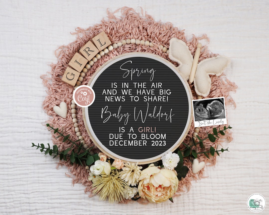 Girl Spring Pregnancy Announcement Digital Minimalist Boho - Etsy